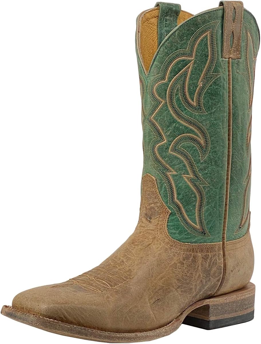 Amazon.com | Tri Star Men's 12" Cowhide Cowboy Boots w/Green Top - Tan ...