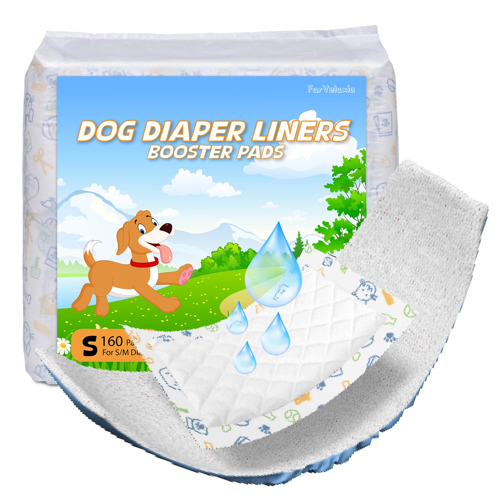 FurVeluxia Dog Diaper Liners 100ct, Disposable Booster Pads Male and ...