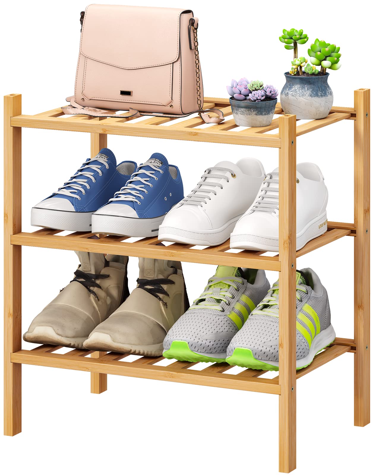 viewcare Small Shoe Rack, 3-Tier Shoe Rack for Entryway, Bamboo Wood ...