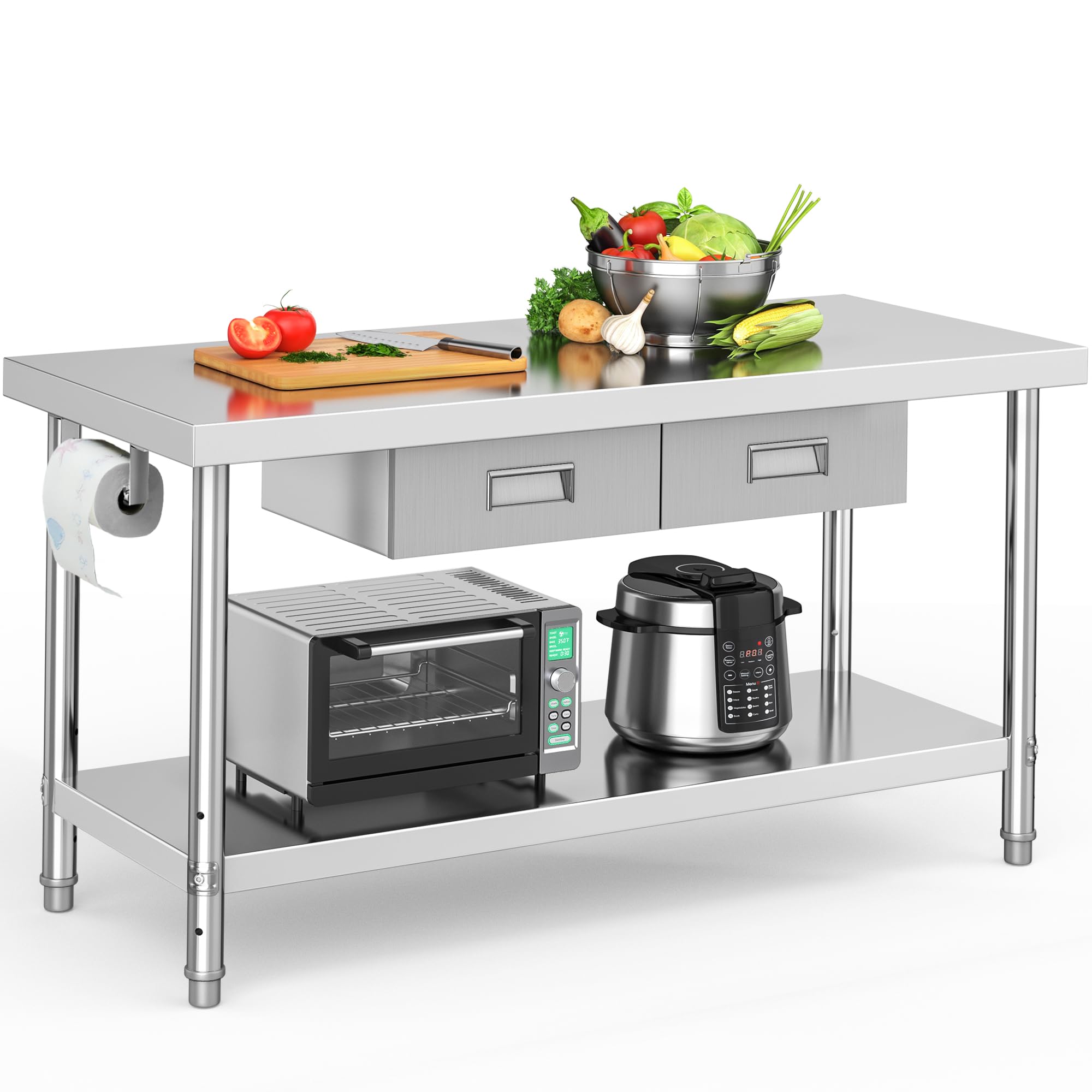 YITAHOME 60" X 24" Stainless Steel Table with Paper Towel Holder and 2 ...