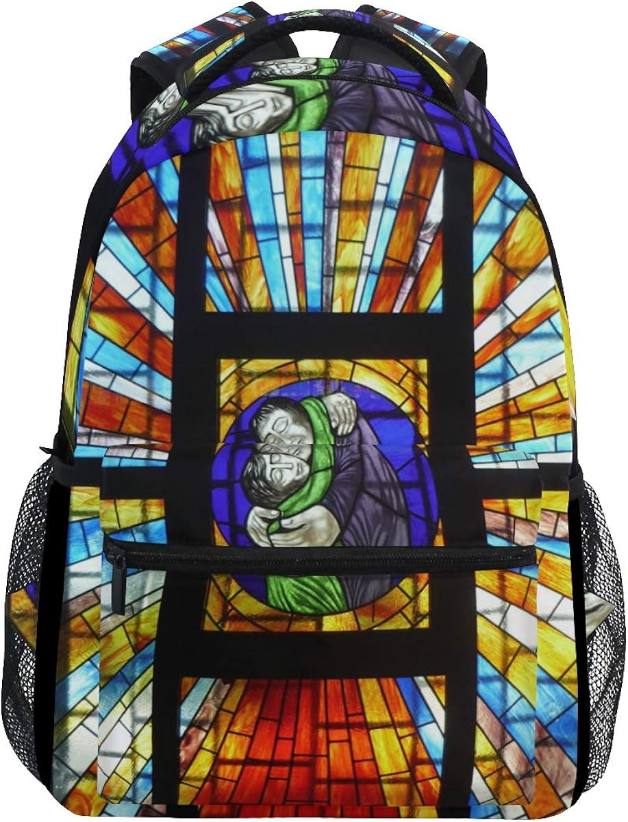 FAJRO Stained Color Glass Window Travel backpack Handbag School pack ...
