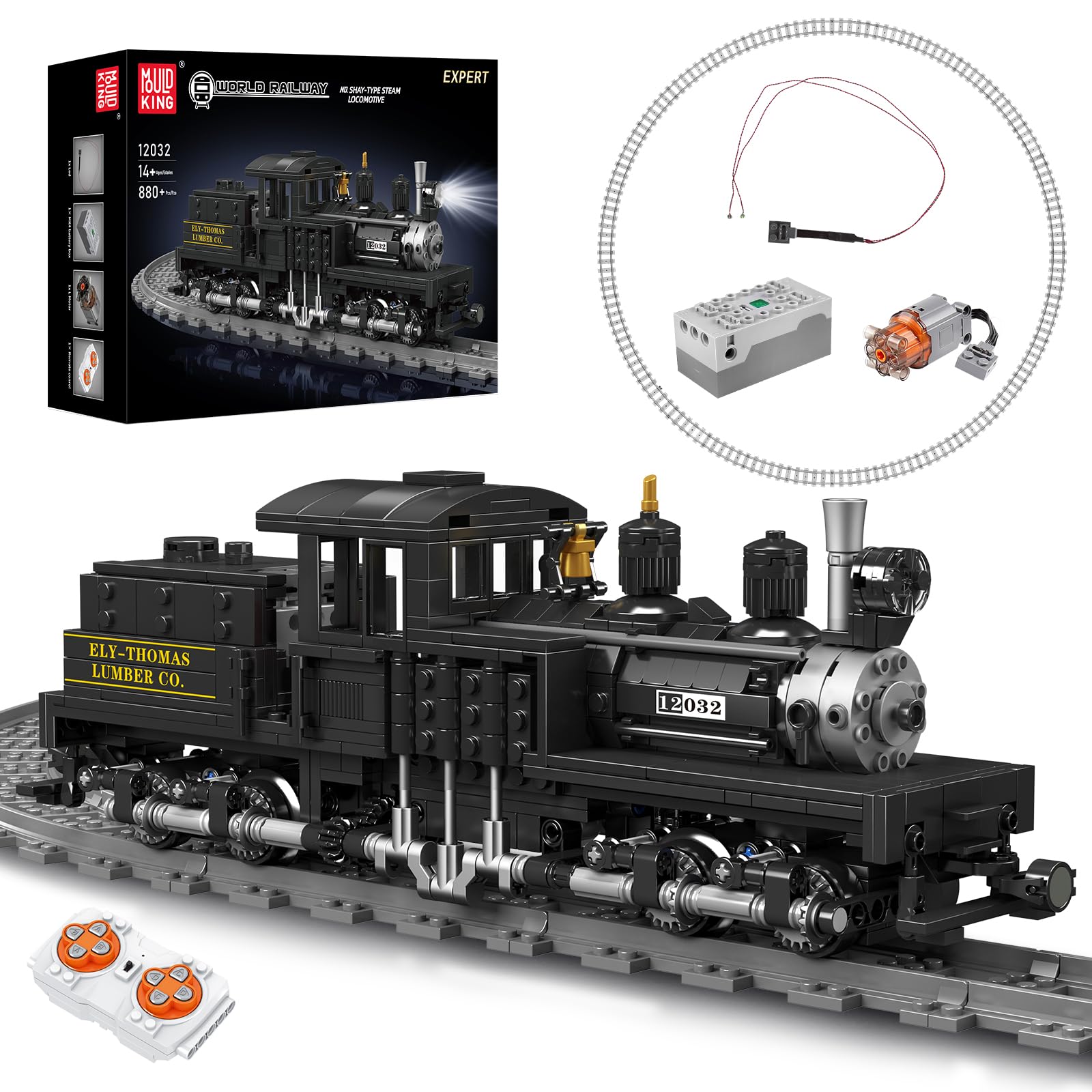 Mould King Shay-Type Steam Locomotive Building Set with LED Lighting ...