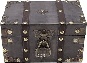 Wooden Vintage Lock Box, Classical Antique Treasure Chest Vintage Style ...