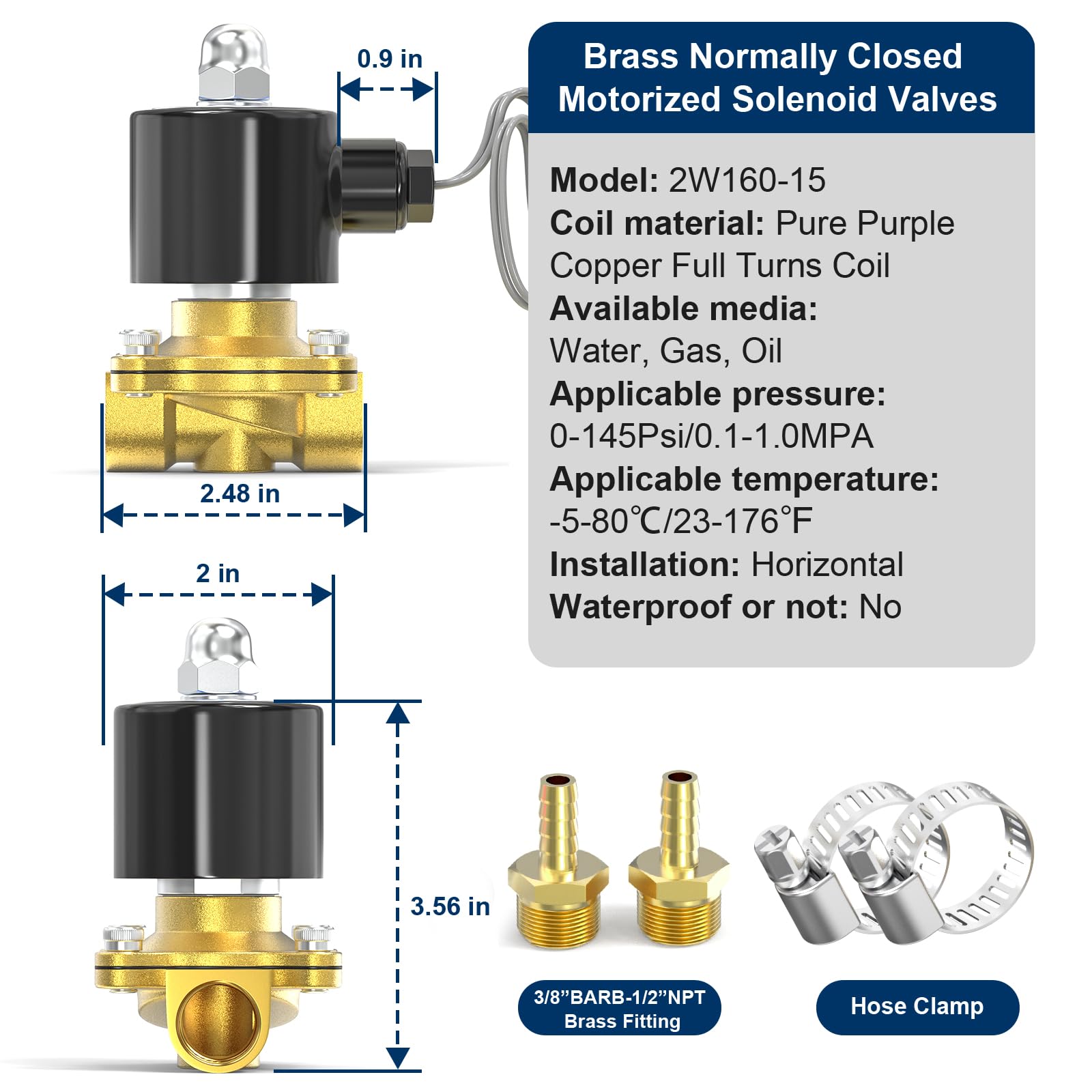 Mua TAILONZ PNEUMATIC 1/2 Inch NPT 12V/24V/110V/220V Brass Electric Solenoid Valve 2W160-15 ...