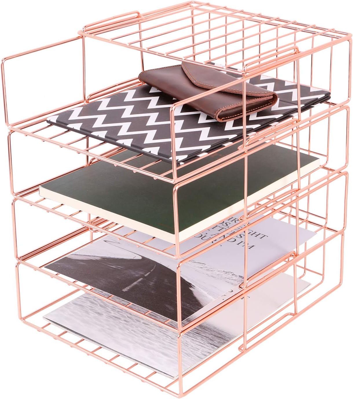 Plinrise Stackable File Tray, 4 Tier Paper Organizer Tray, Wire Desk ...