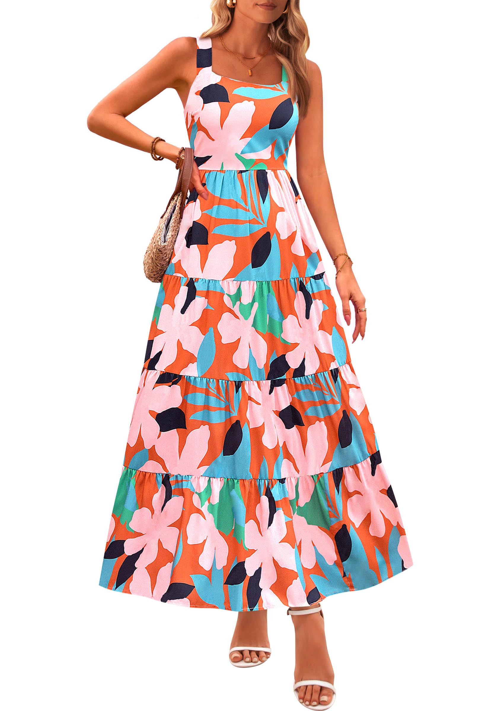 PRETTYGARDEN Women's Summer Floral Maxi Dress Sleeveless Smocked Ruffle ...