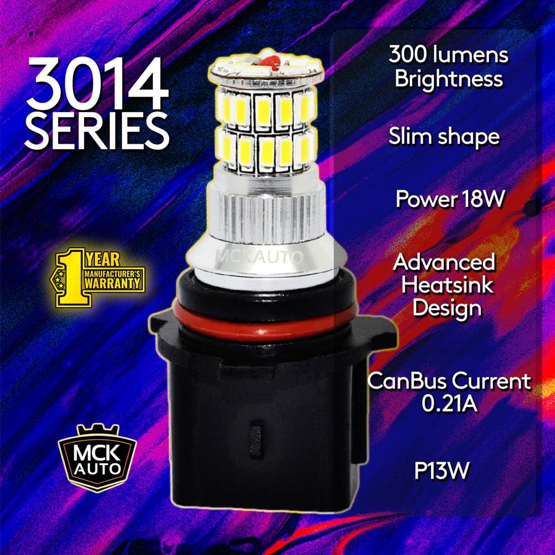 MCK Auto P13W LED CanBus 36SMD Bright White Bulbs Daytime Running ...