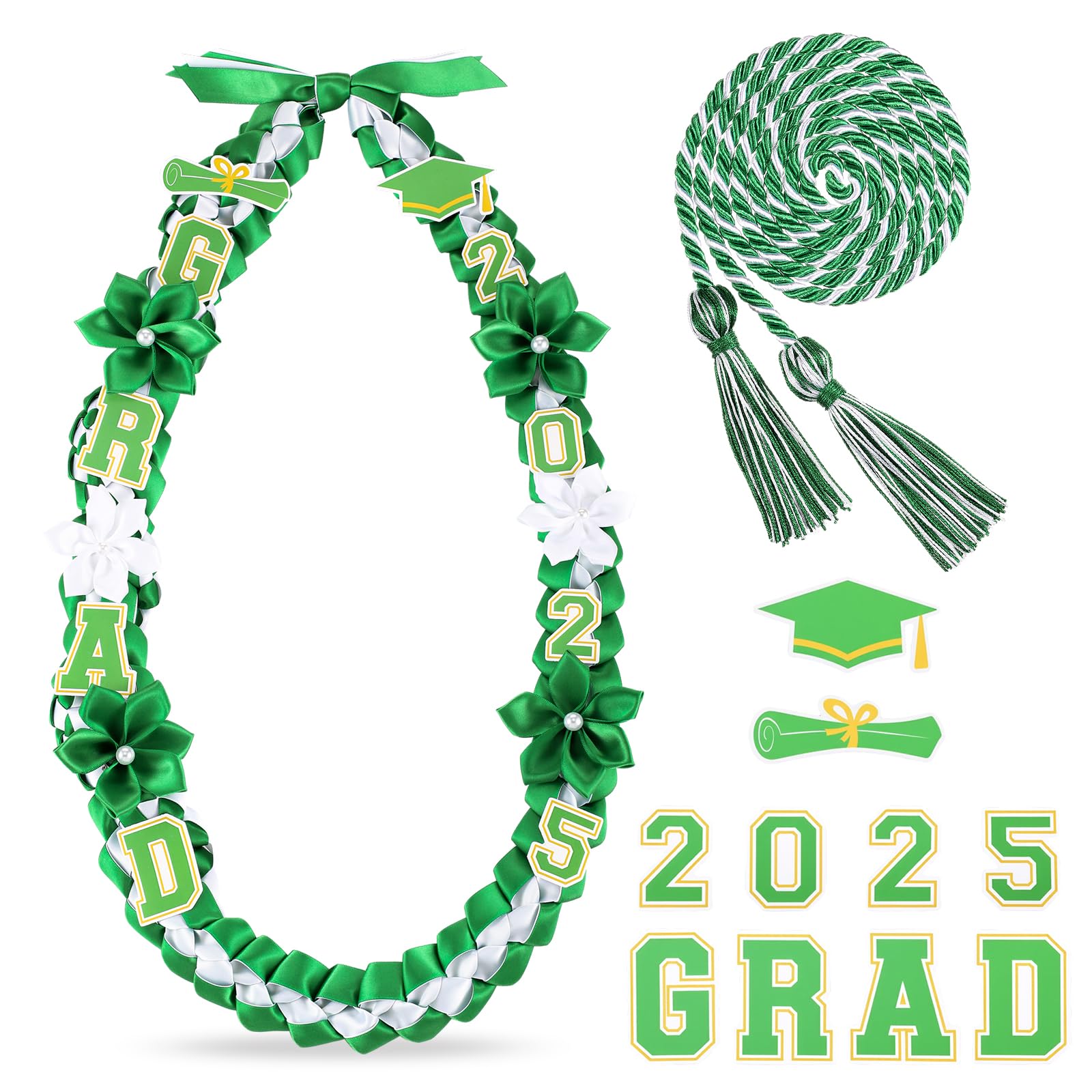 Thiccywoov Graduation Ribbon Lei Class of 2025 Grad Lei Kit Graduation Double Braided Necklace ...