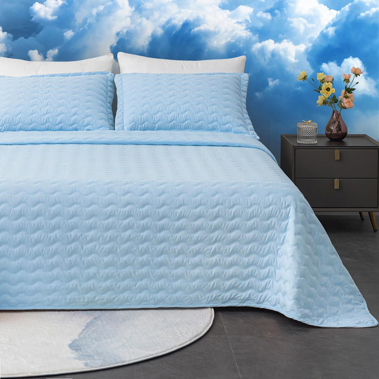 QUILTINA Spring Summer Quilt Set Queen Size Bedspread Lightweight, Soft ...