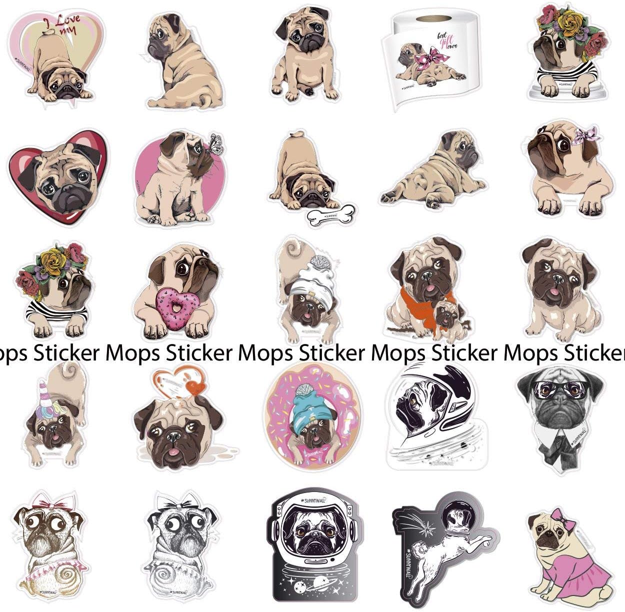Sunnywall Sticker Mops Pug Aufkleber Set Größe A4: Amazon.de: Küche ...