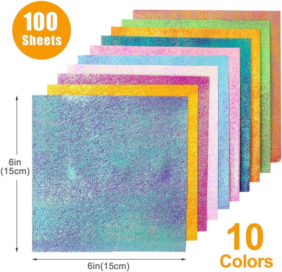 Origami Paper, 100 Sheet Shiny Single Sided 10 Rainbow Color Square ...