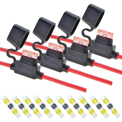 Awilzzoe 4pack 10 Gauge Fuse Holder +10Pcs 10 AWG Heat Shrink Solder ...