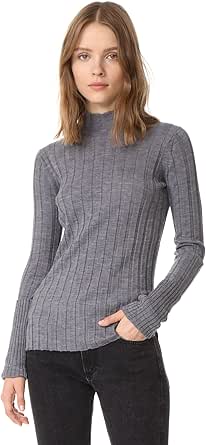 Theory Women's Wide Rib Mock Sweater, Mid Grey, Large at Amazon Women’s Clothing store