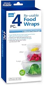 Amazon.com: Grand Fusion™ Silicone Food Wrap 4 pk, Reusable Super ...