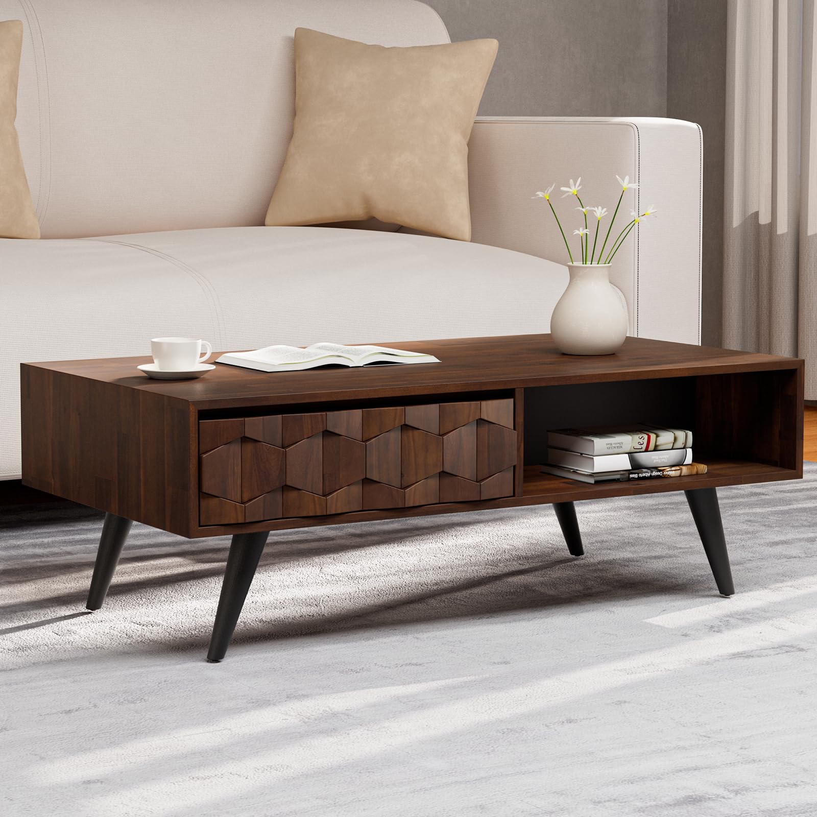 Bme Georgina Solid Wood Coffee Tables for Living Room, Coffee Table Mid ...