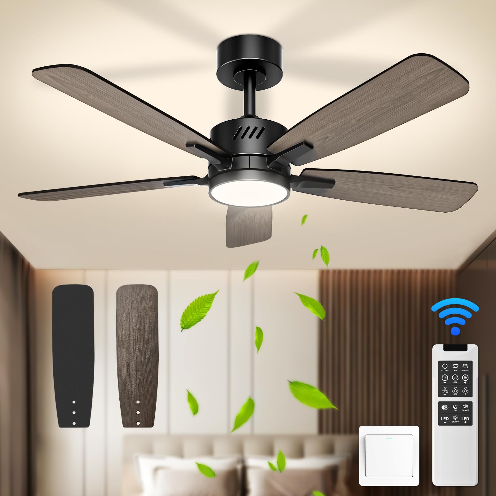 JOFIOS Ceiling Fans with Lights and Remote,42 inch Ceiling Fan with ...