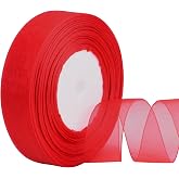 Amazon.com: Loomesh Red Ribbon for Gift Wrapping 1 inch Sheer Organza ...