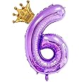Amazon.com: grnsce 40 Inch Purple Number 6 Crown Balloons Set, 6th ...