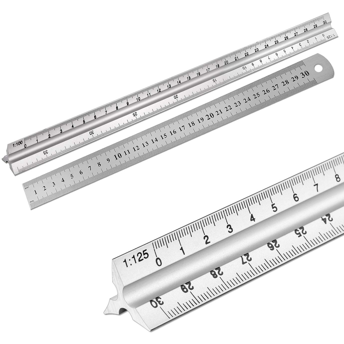 Buy QUACOWW 30cm Metal Scale Rulers Triangular Scale Rulers ...