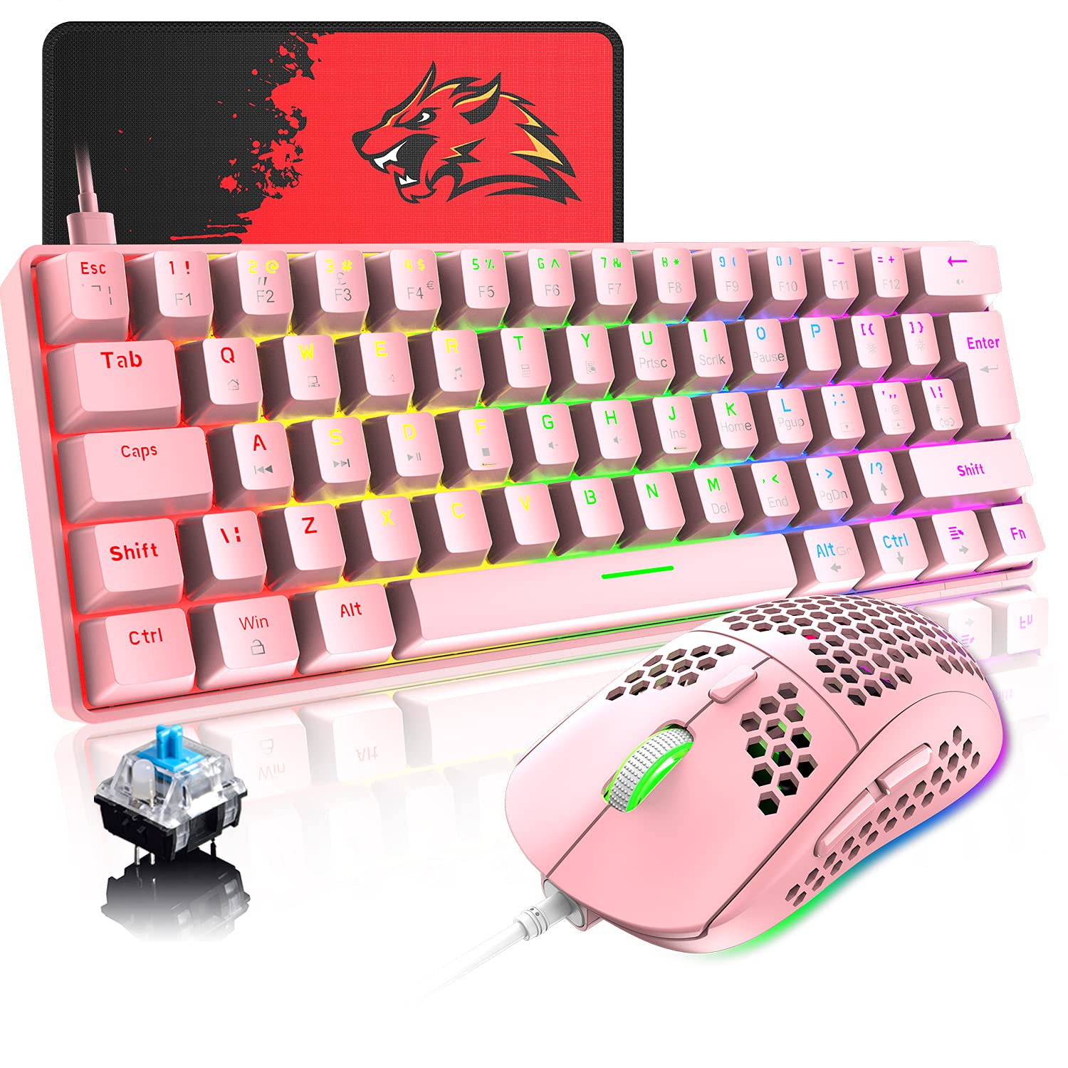Mua MAMBASNAKE 60% Gaming Keyboard Mouse Set, Rainbow Backlight, 62 ...