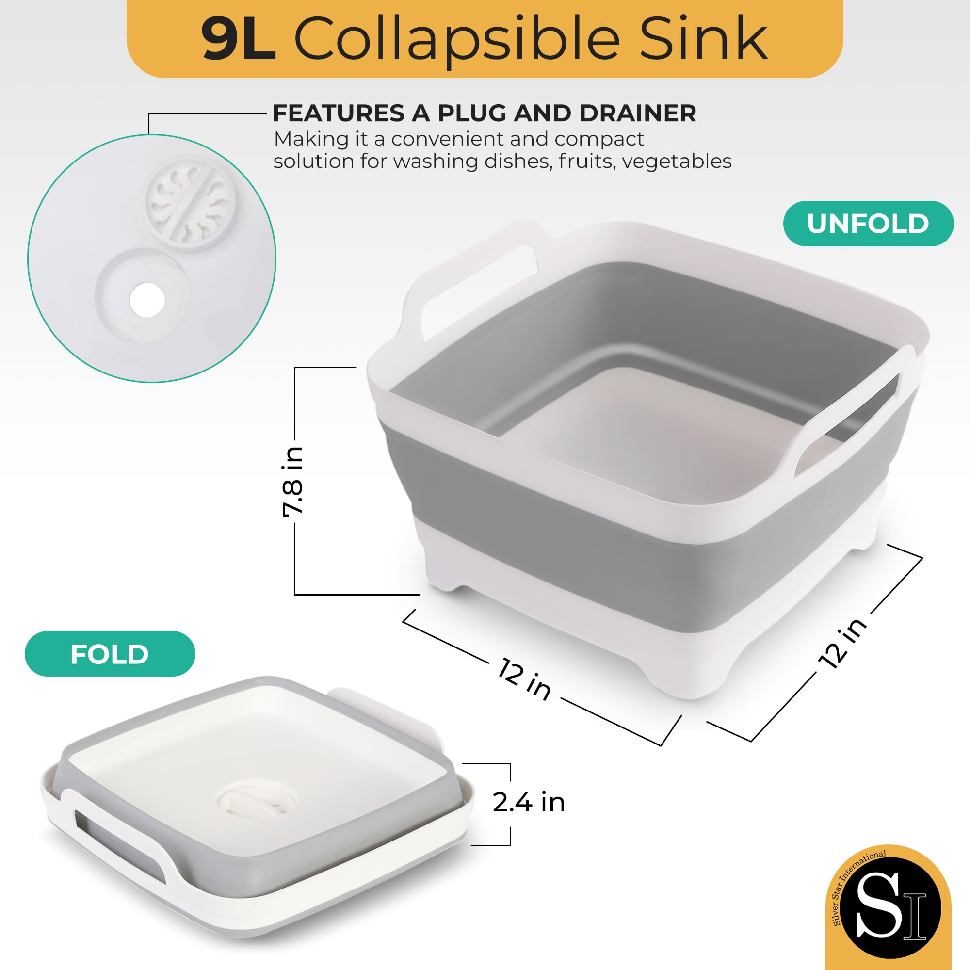 Mua SILVER ONE Collapsible Wash Basin with Drain Plug - 9L (2.4 Gallon ...