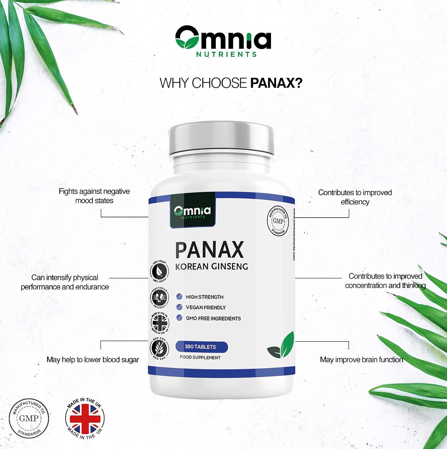 Panax | Korean Ginseng 1000mg | Panax Meyer Root |180 Vegan Tablets ...