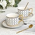 Amazon.com | CwlwGO- European Bone China Tea Cup Sets Of 2, Blue and White Porcelain Tea Cups ...