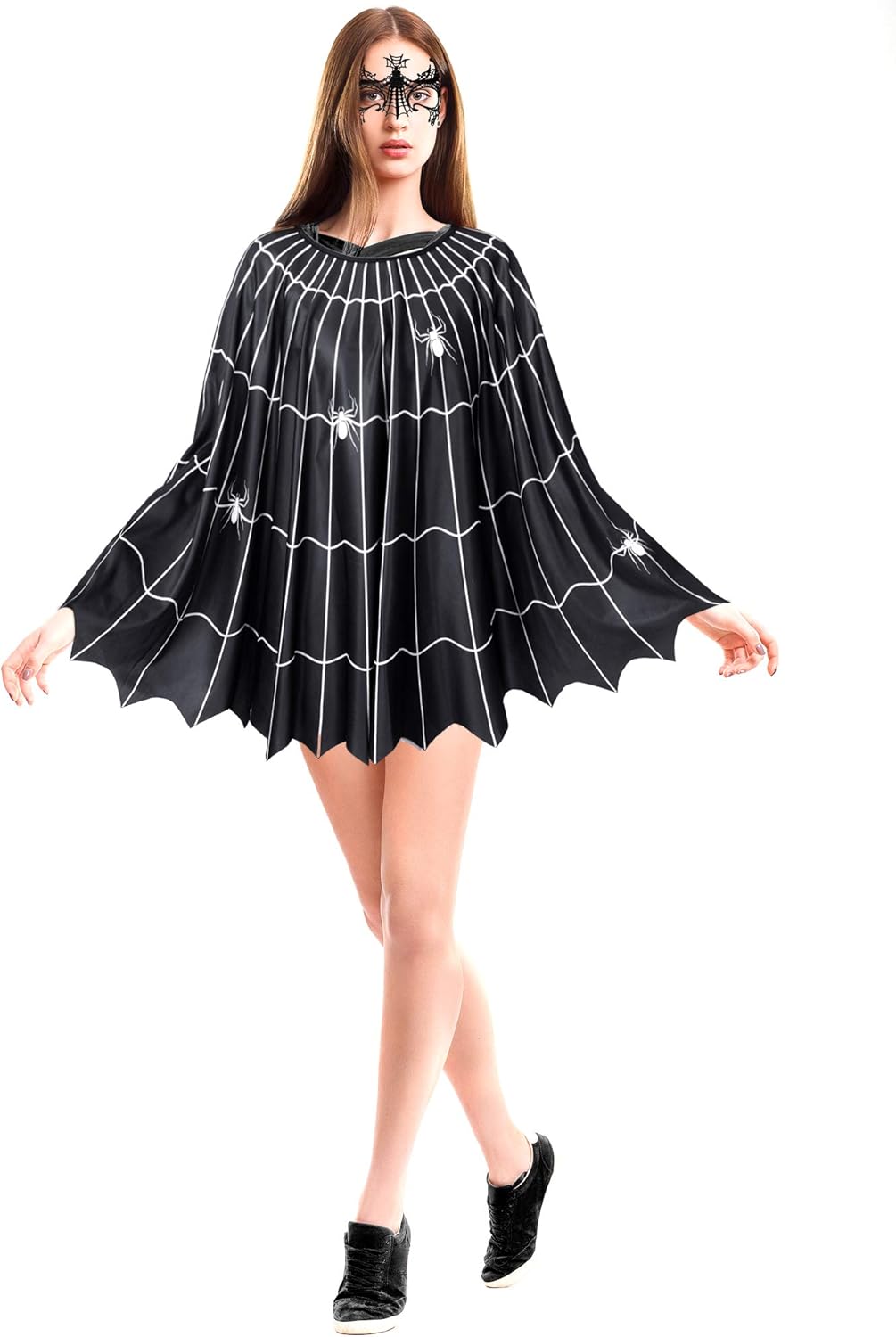 Amazon.com: Spider Web Poncho Spider Costume Cape with Spider Lace Mask ...