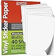 JOYEZA Premium Printable Vinyl Sticker Paper for Inkjet Printer - 40 Sheets Matte White ...