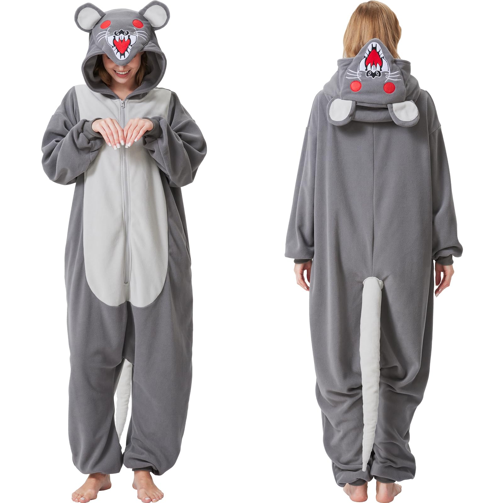 Adult Rat Onesie Mouse Halloween Costume Cozy Animal Pajamas One-Piece ...