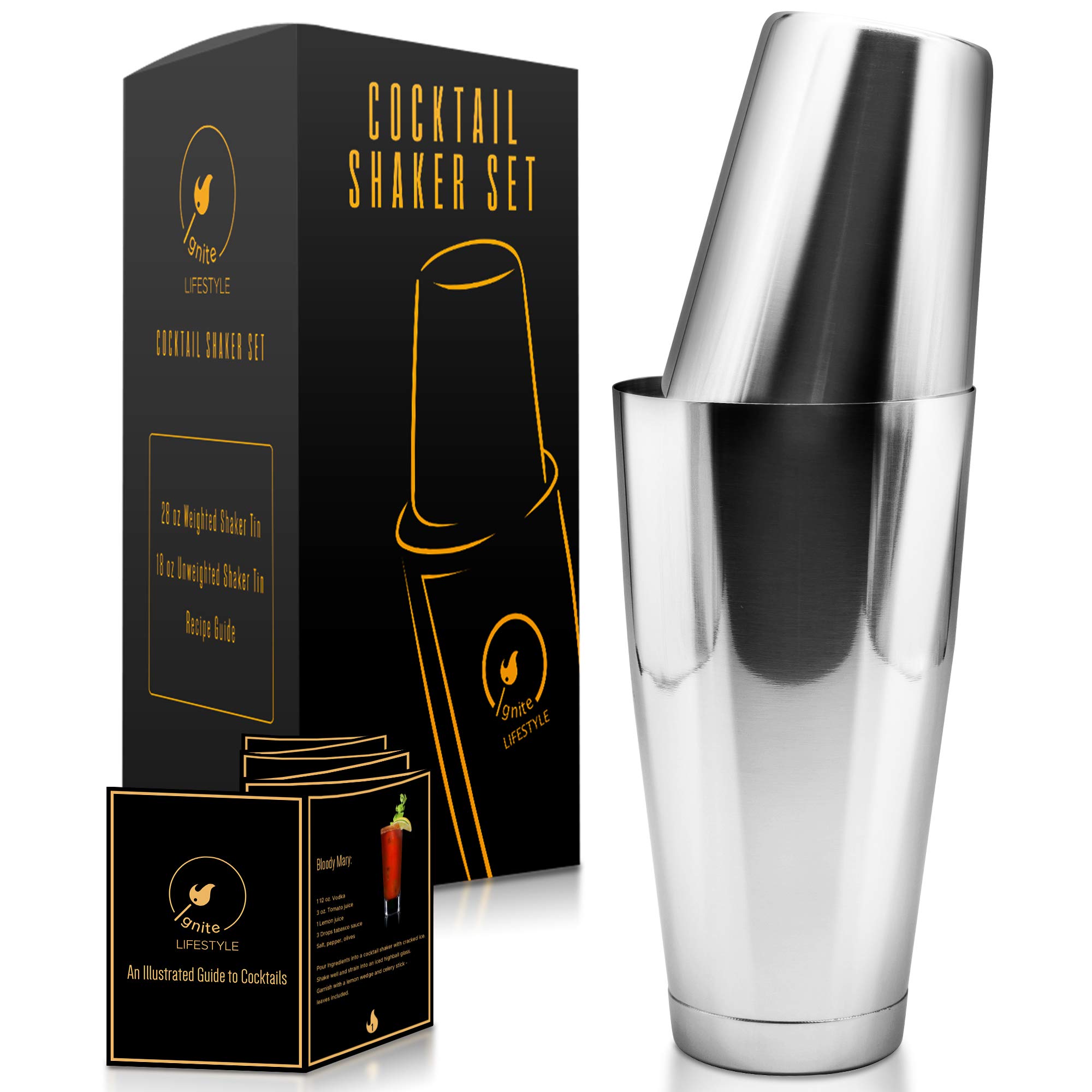 Ignite Lifestyle Boston Cocktail Shaker - Professional Grade Unweighted ...