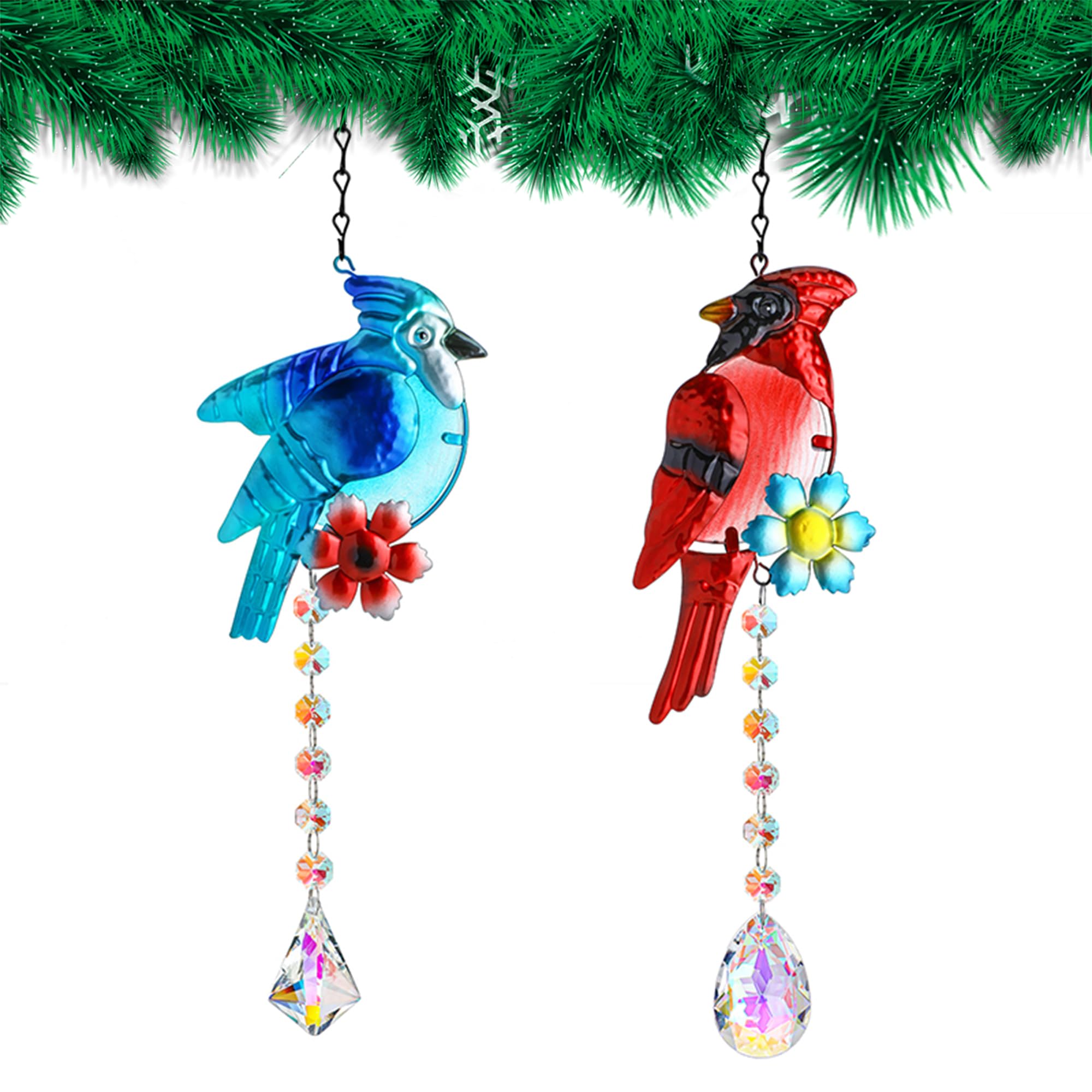 Cardinal and Blue Jay Suncatchers, Stained Glass Birds Hanging Ornament ...