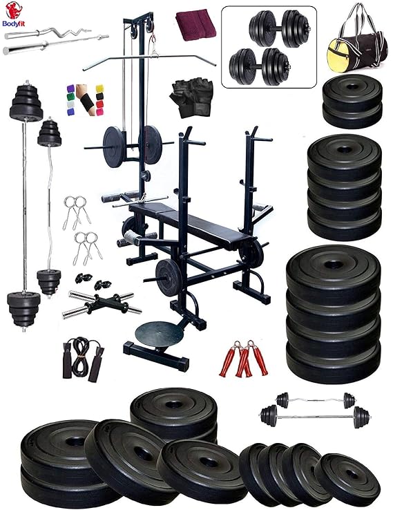 Buy BodyFit 20 In 1 Bench Home Gym Exercise Sets With Plates (60 Kg ...