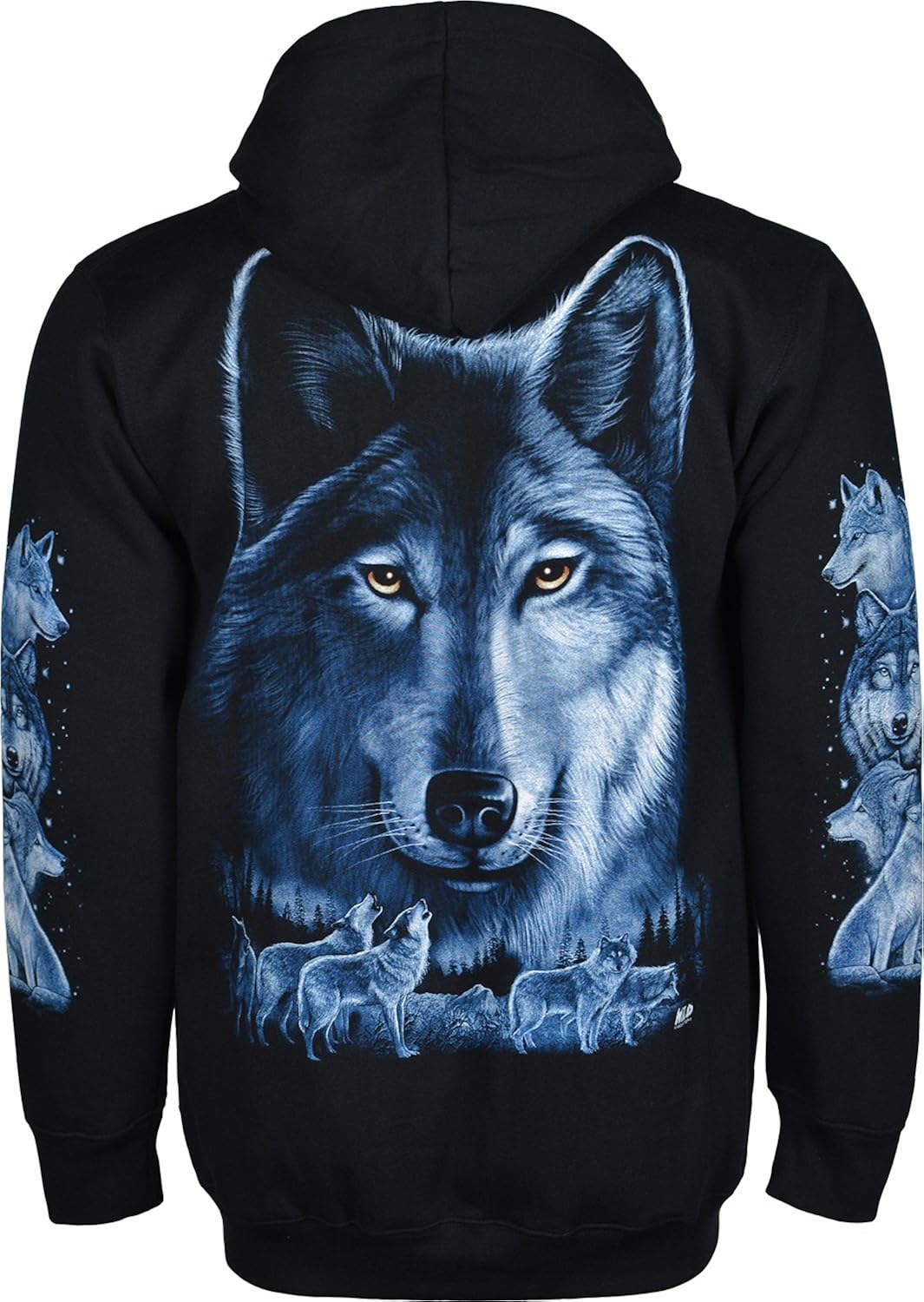 Wolf Printed Hooded Jacket Long Sleeves Front and Back Wolf Print (X ...