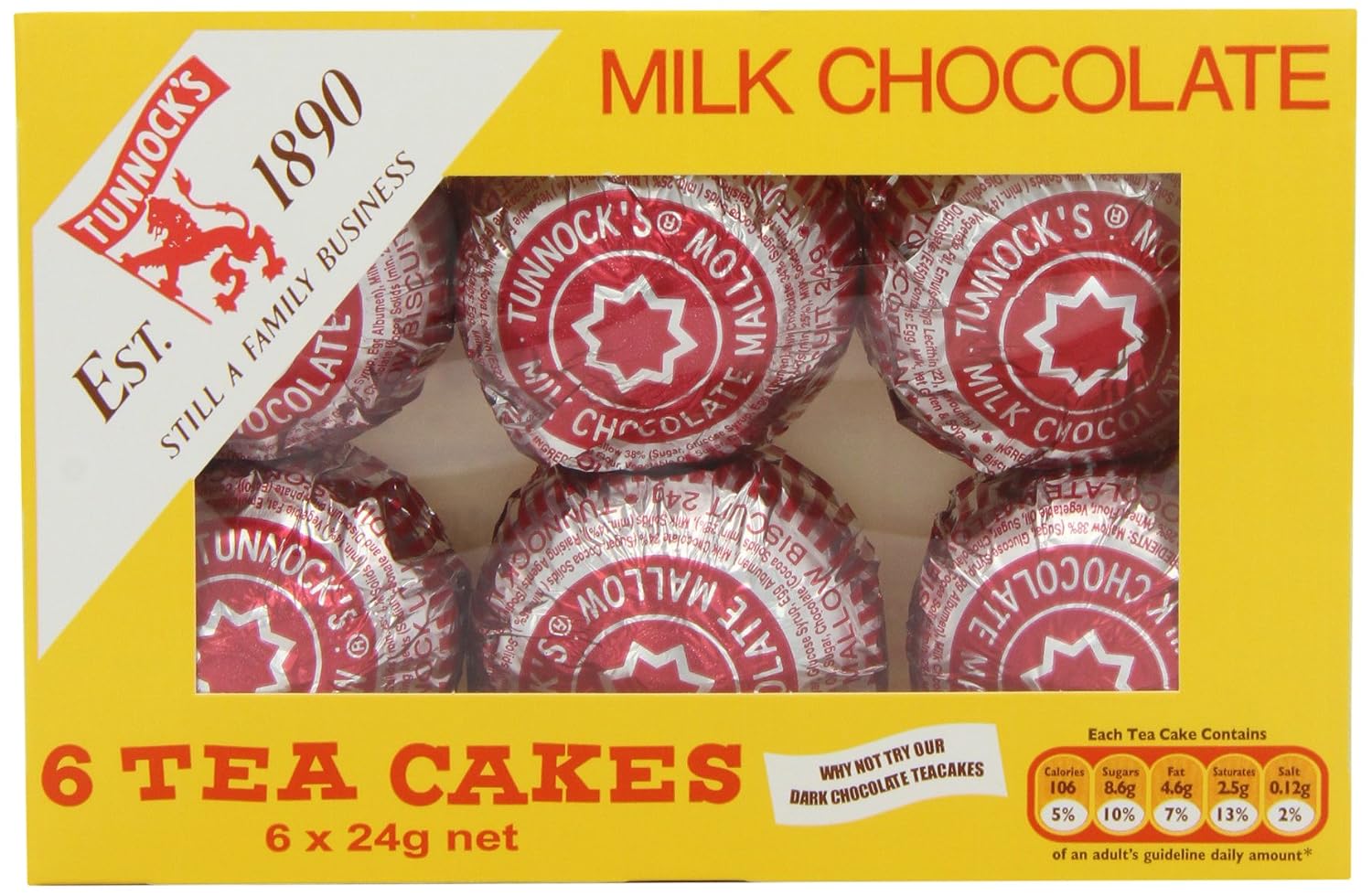 Tunnock s Milk Chocolate Tea Cakes 6 X 24g Amazon co uk Grocery