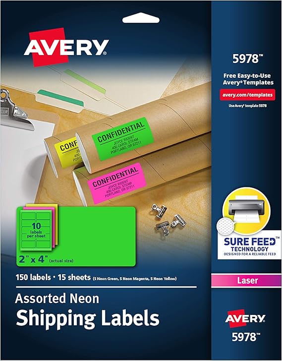 Avery High Visibility 2 x 4 Inch Labels, Assorted Fluorescent Colors ...
