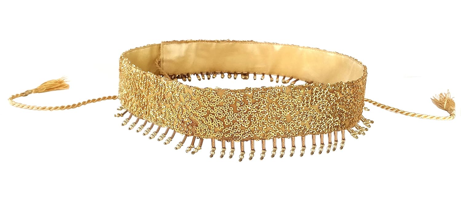 Buy Duchess Gold sequin embellished tasseled saree Waist Belt and ...
