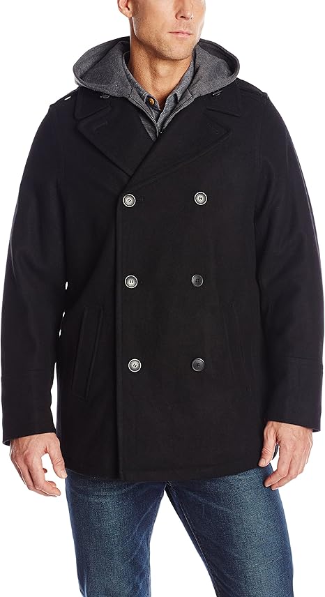 Levi's Men's Big-Tall Wool Peacoat with Fleece Bib and Hood, Black, X ...