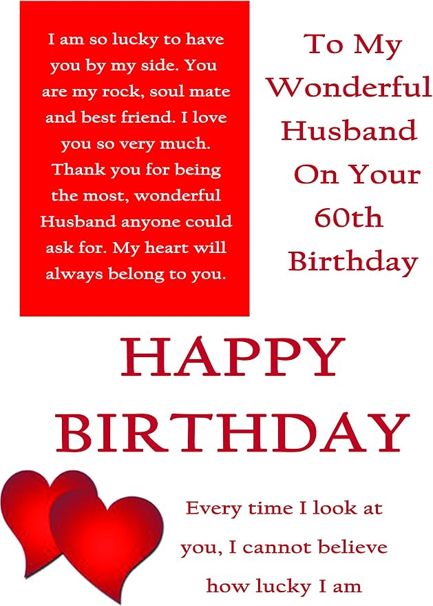 Husband 60th Birthday Card With Removable Laminate Amazon co uk