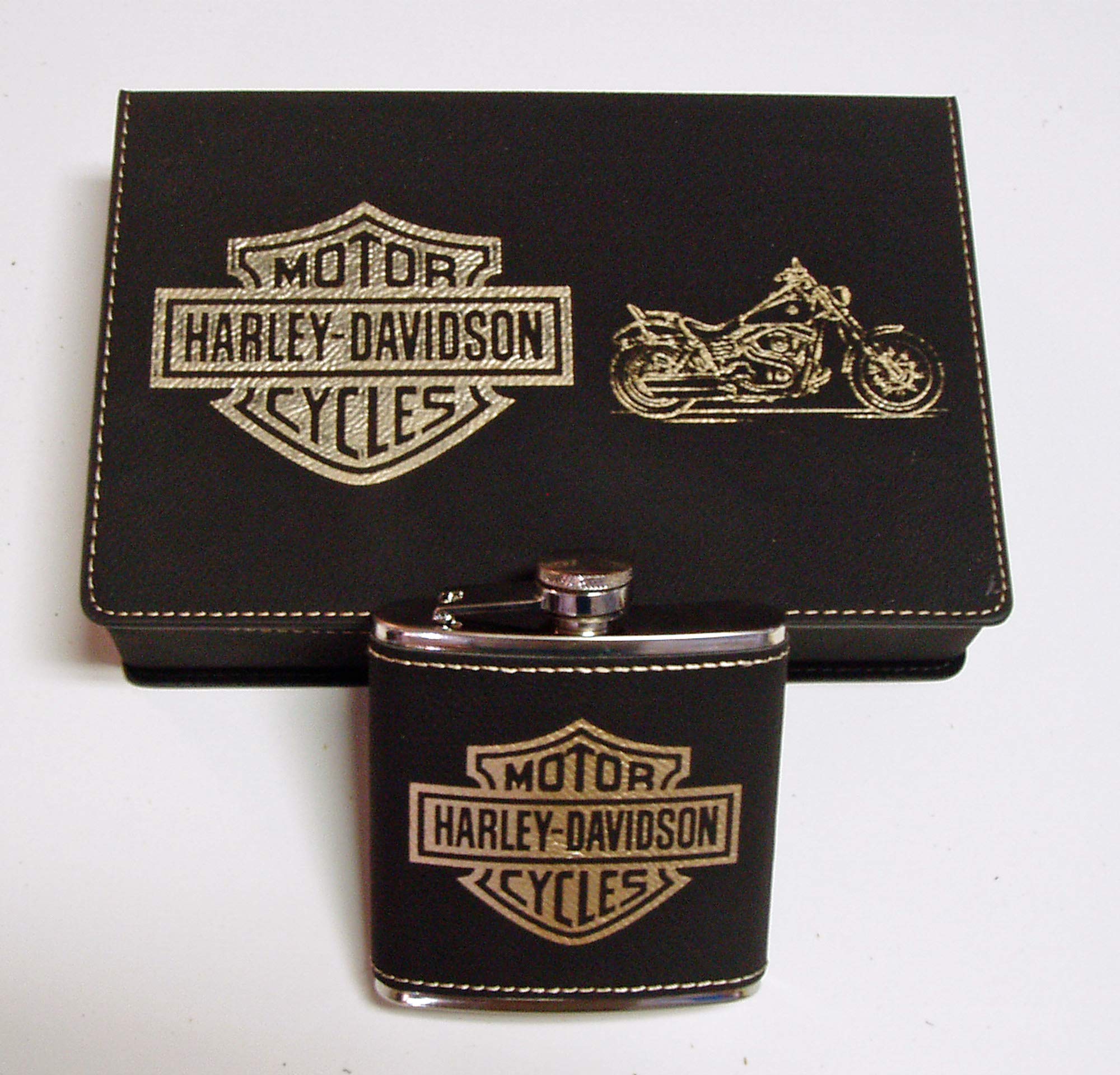 Buy Harley Davidson Black Leather 6 oz Flask Gift Set with 2 Glasses ...