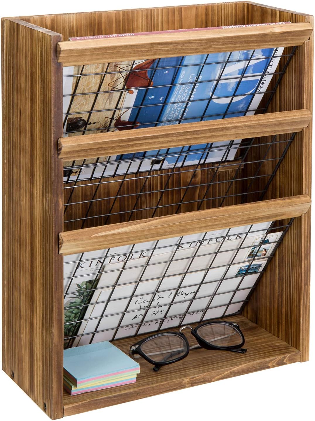 Amazon.com : MyGift 3-Slot Rustic Burnt Wood and Metal Tabletop or Wall ...