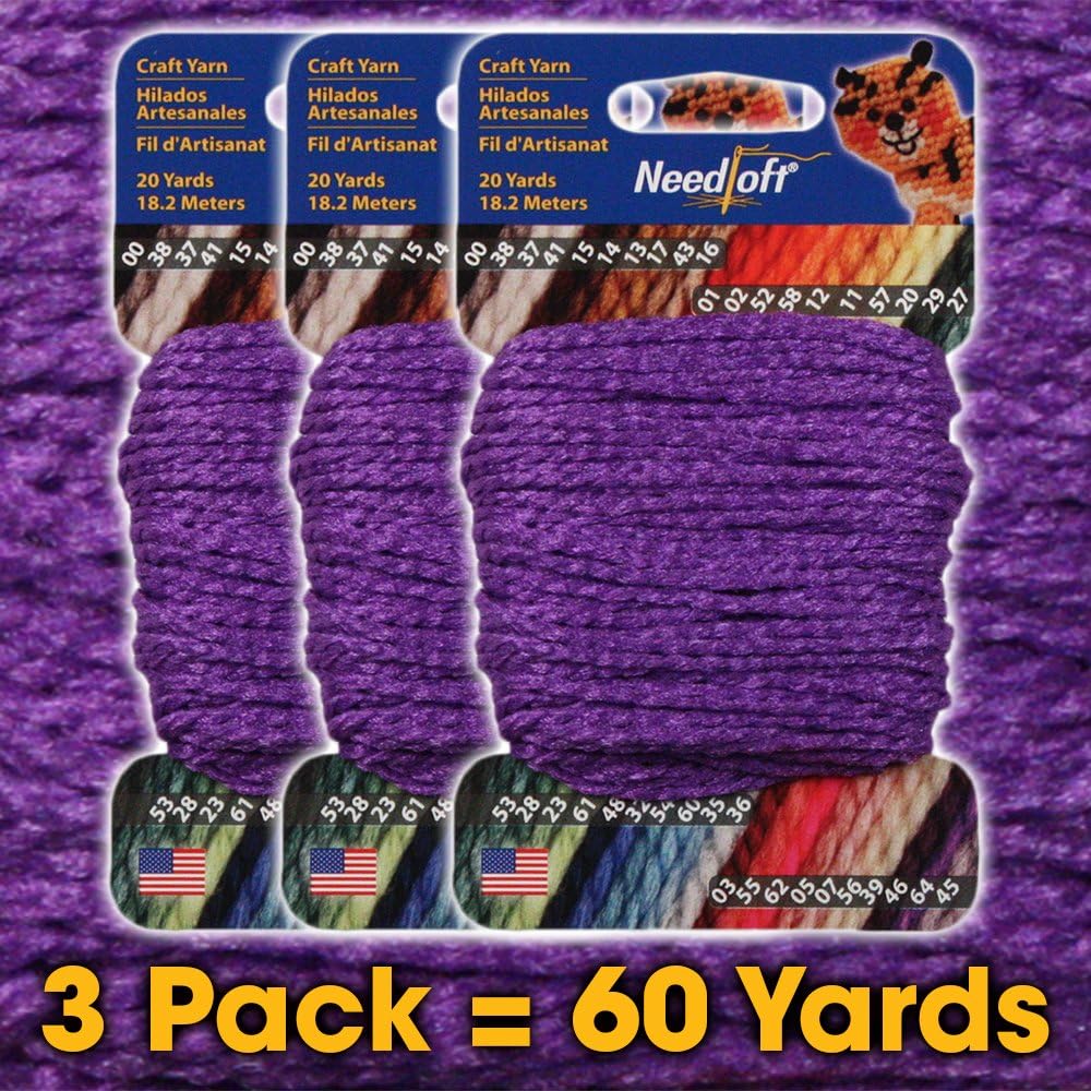 Amazon.com: #64 Bright Purple - Needloft Craft Yarn 3 Pack 60 Yards ...