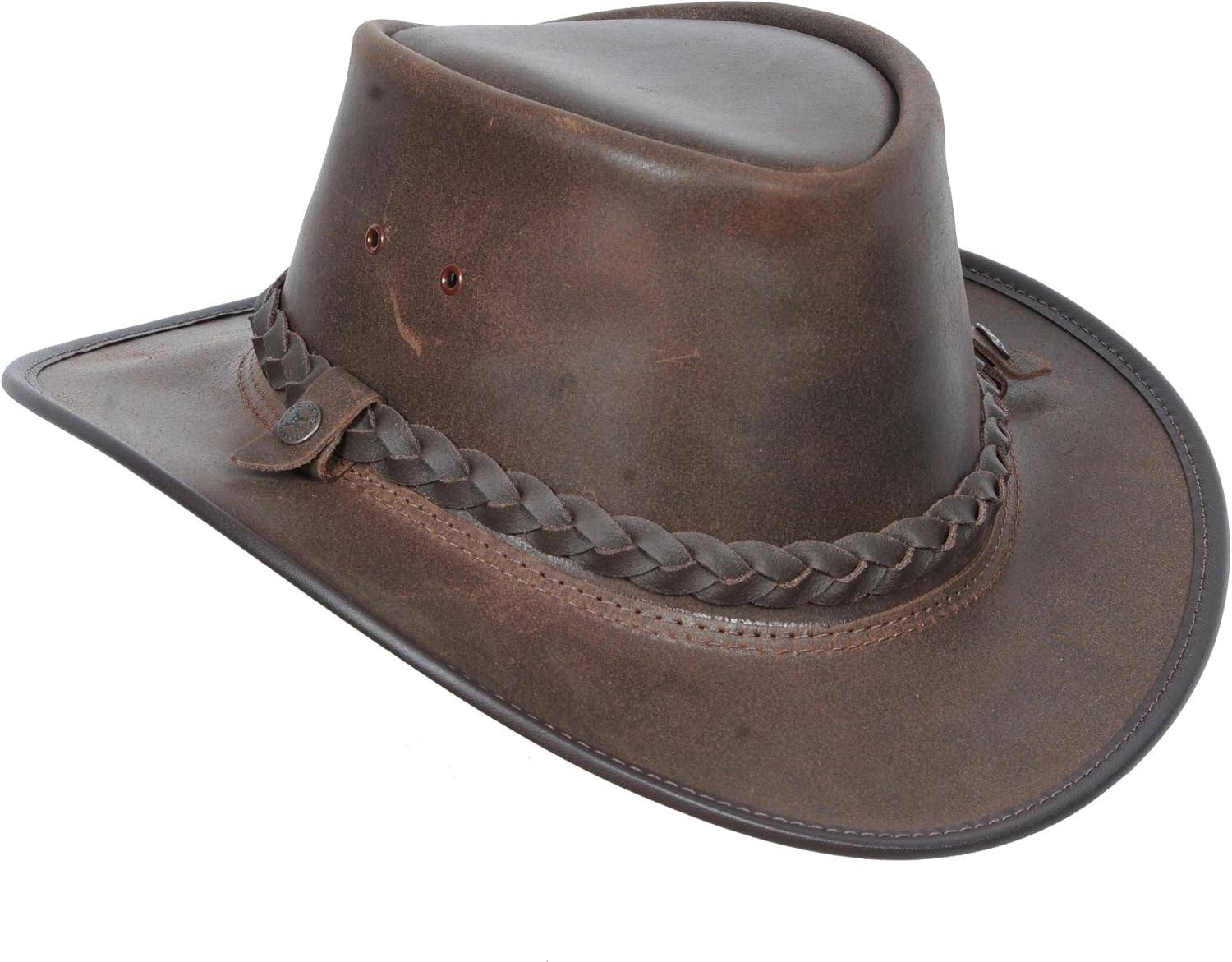Original Australian Bush Leather Hat Brown Real Leather Cowboy Style 