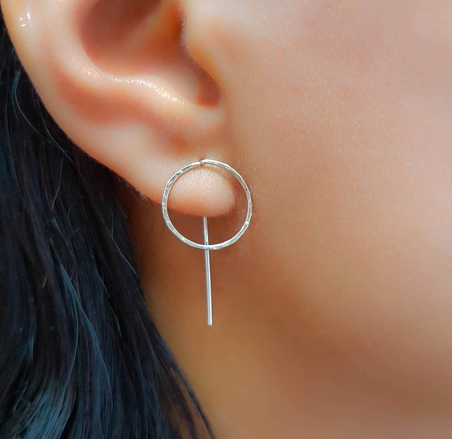 Amazon.com: Circle Threader Silver Earrings Long Dangle Earrings Circle Ear Jacket Dainty ...