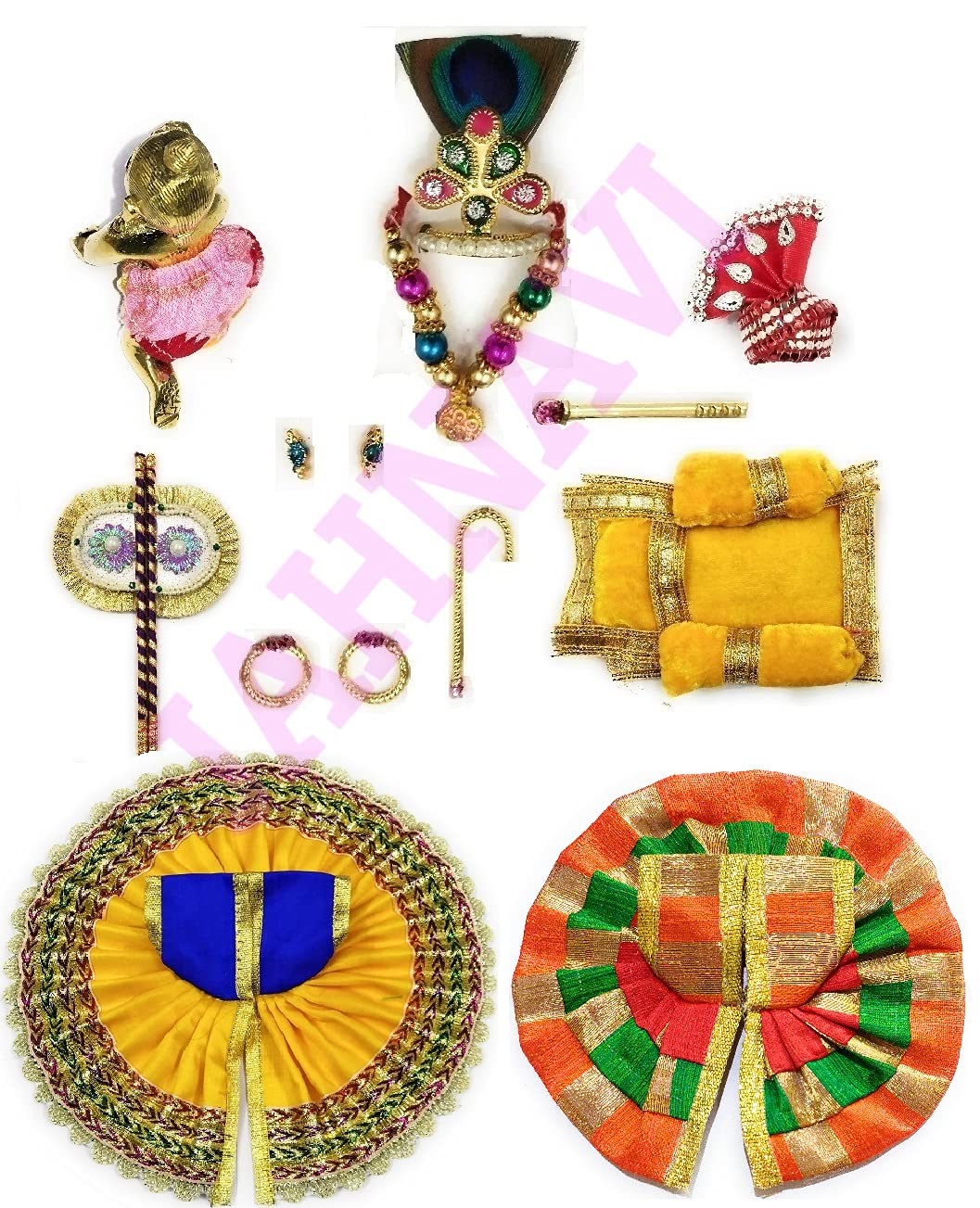 Buy Jahnavi Fabric Laddu Gopal Ji Shringar Combo Set (Multicolour ...