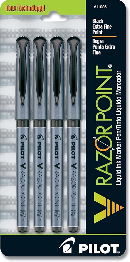 Pilot V Razor Point Liquid Ink Marker Pens, Extra Fine Point, 4-Pack ...