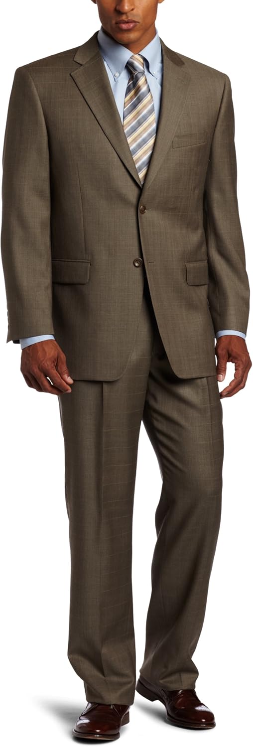 Jones New York Men's 24/7 Total Comfort Plaid Suit, Tan, 38/Small at ...