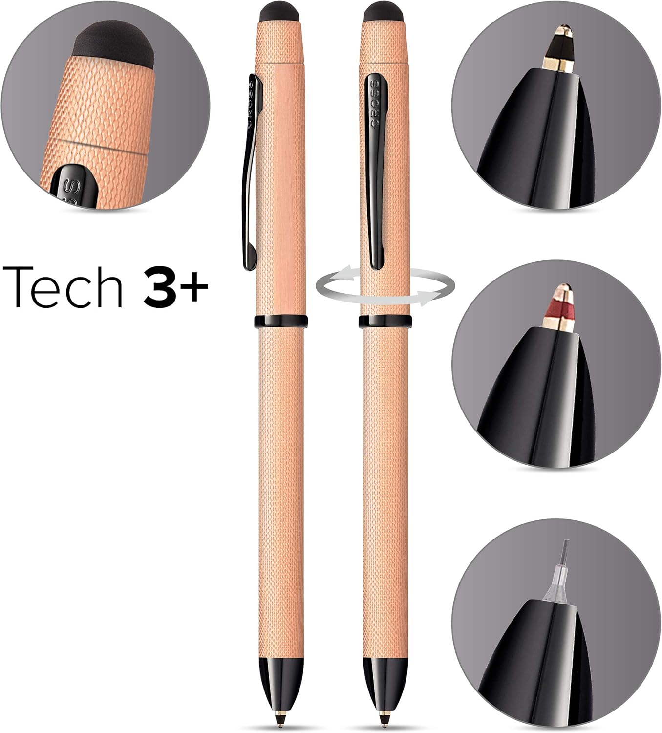 Cross Tech3+ AT0090-20 Brushed Rose Gold With Black Trims Multifunction ...