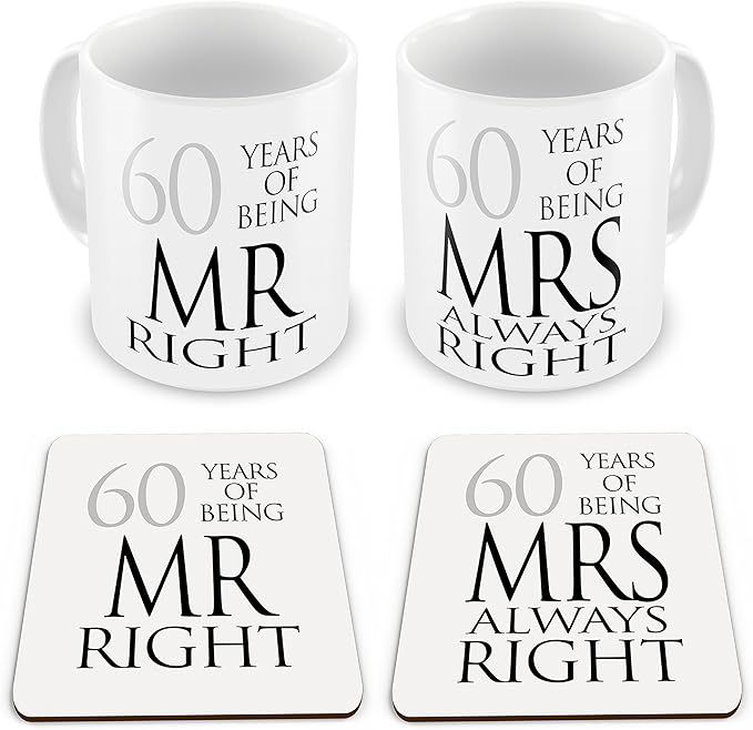 Pair Of Mr Right Mrs Always Right Anniversary 60th Diamond Novelty