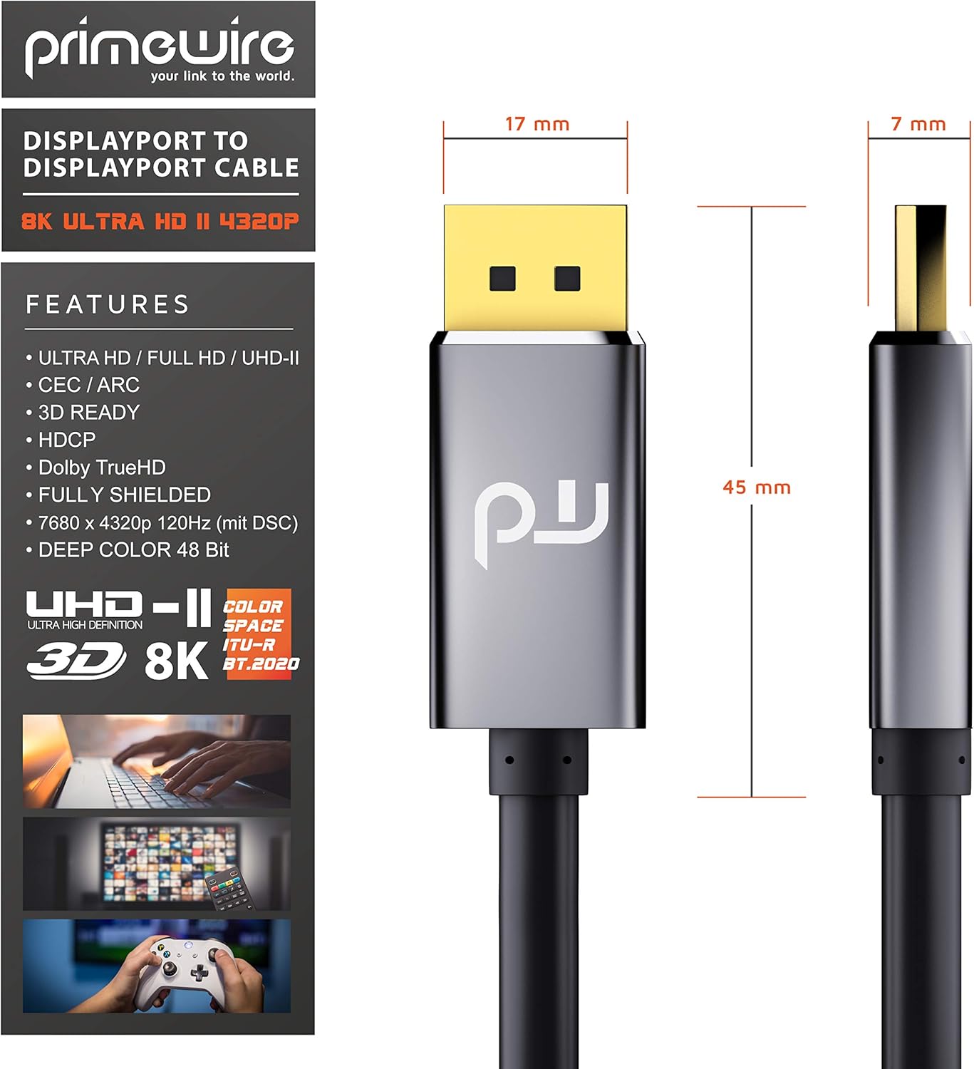 Primewire – Premium 8K DisplayPort to DisplayPort Cable – 3m – DP1.4-8K ...